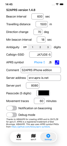 S2APRS - Simple APRS client for Android phones