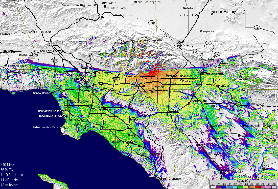 Sunset Ridge Repeater Group KE6TZF: Line-Of-Sight Coverage Maps