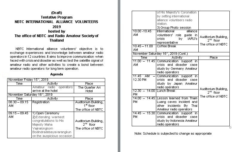 Tentative Program for NBTC International Alliance of Volunteers Conference